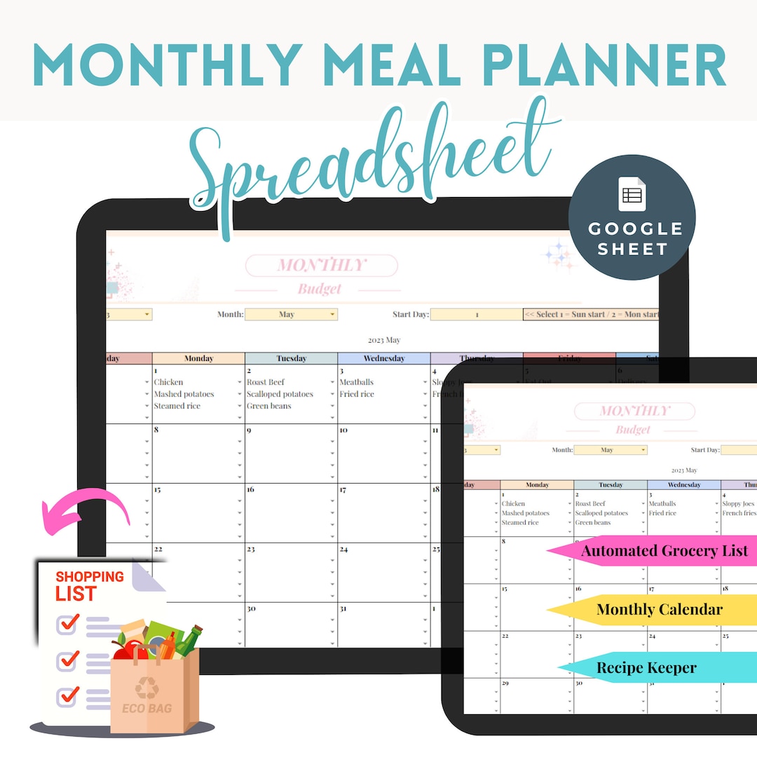 Google Sheets Meal Prep Meal Plan Spreadsheet Template Google Sheets ...