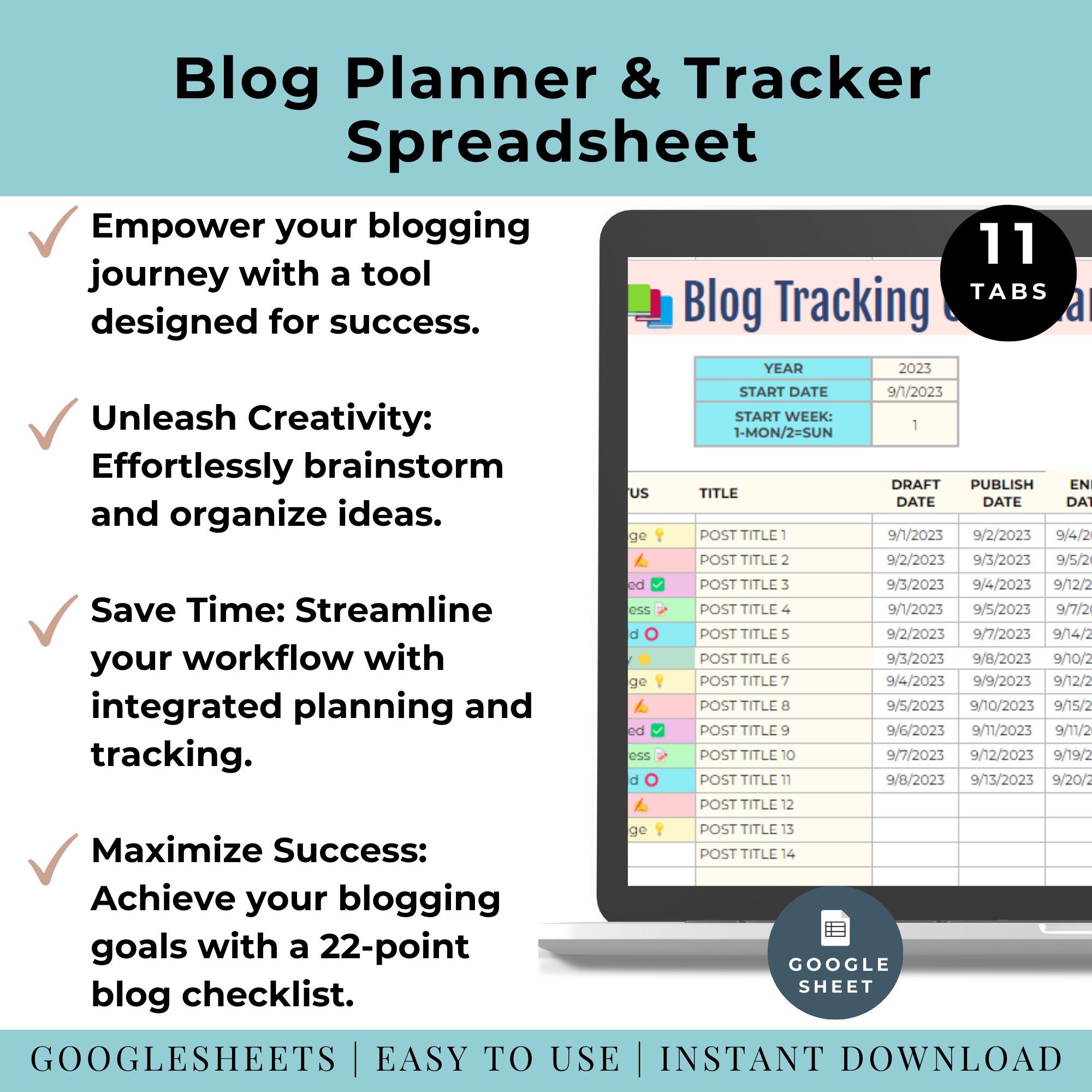 Blog Content Calendar Planner Template Post Tracker Easy Strategy ...