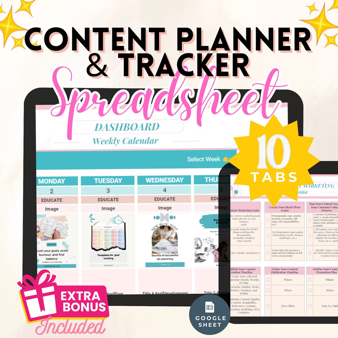 Content Calendar Planner Tracker Social Media Business Marketing ...