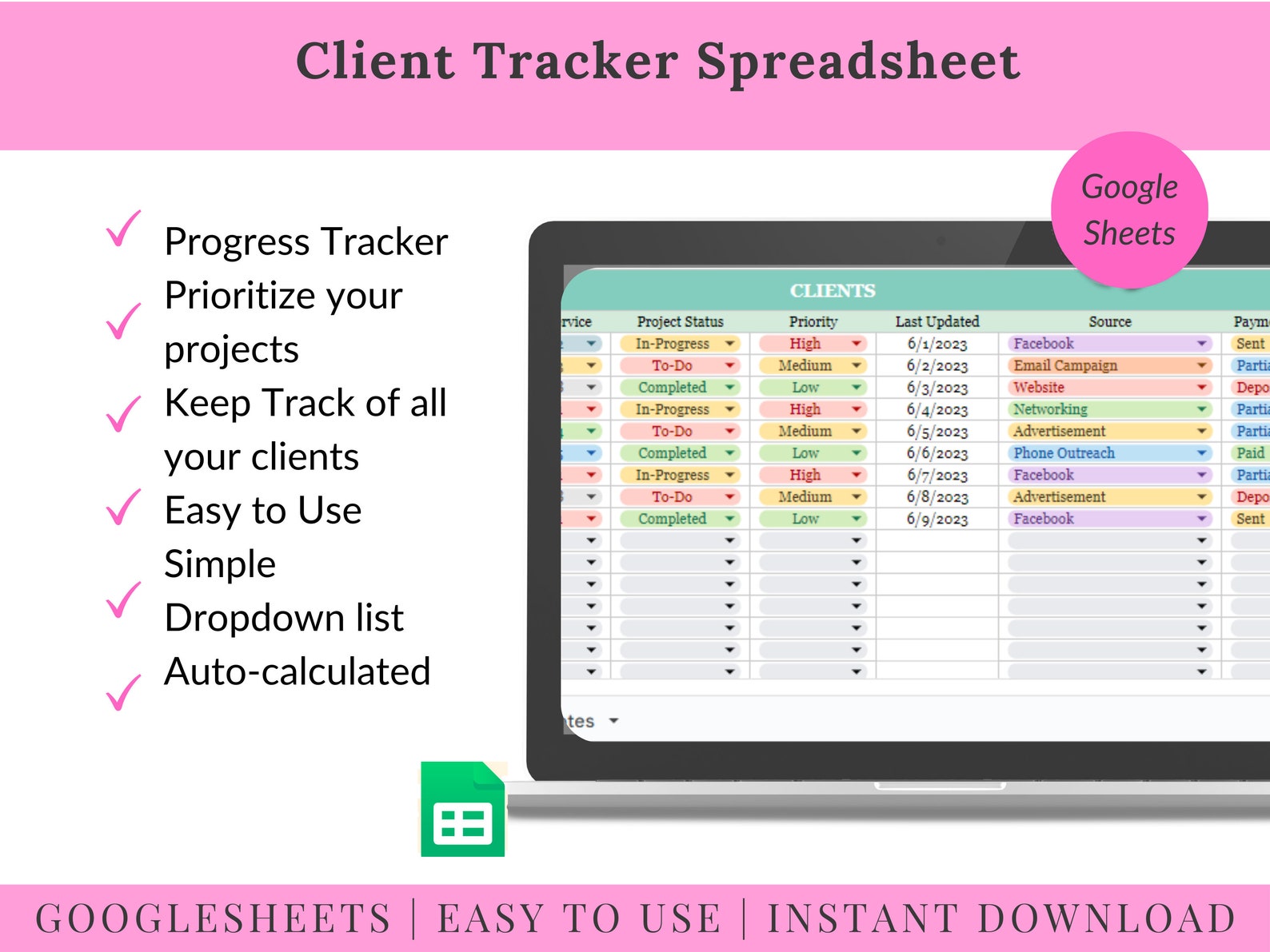 Google Sheets Project Management Dashboard Client & Task Tracker ...