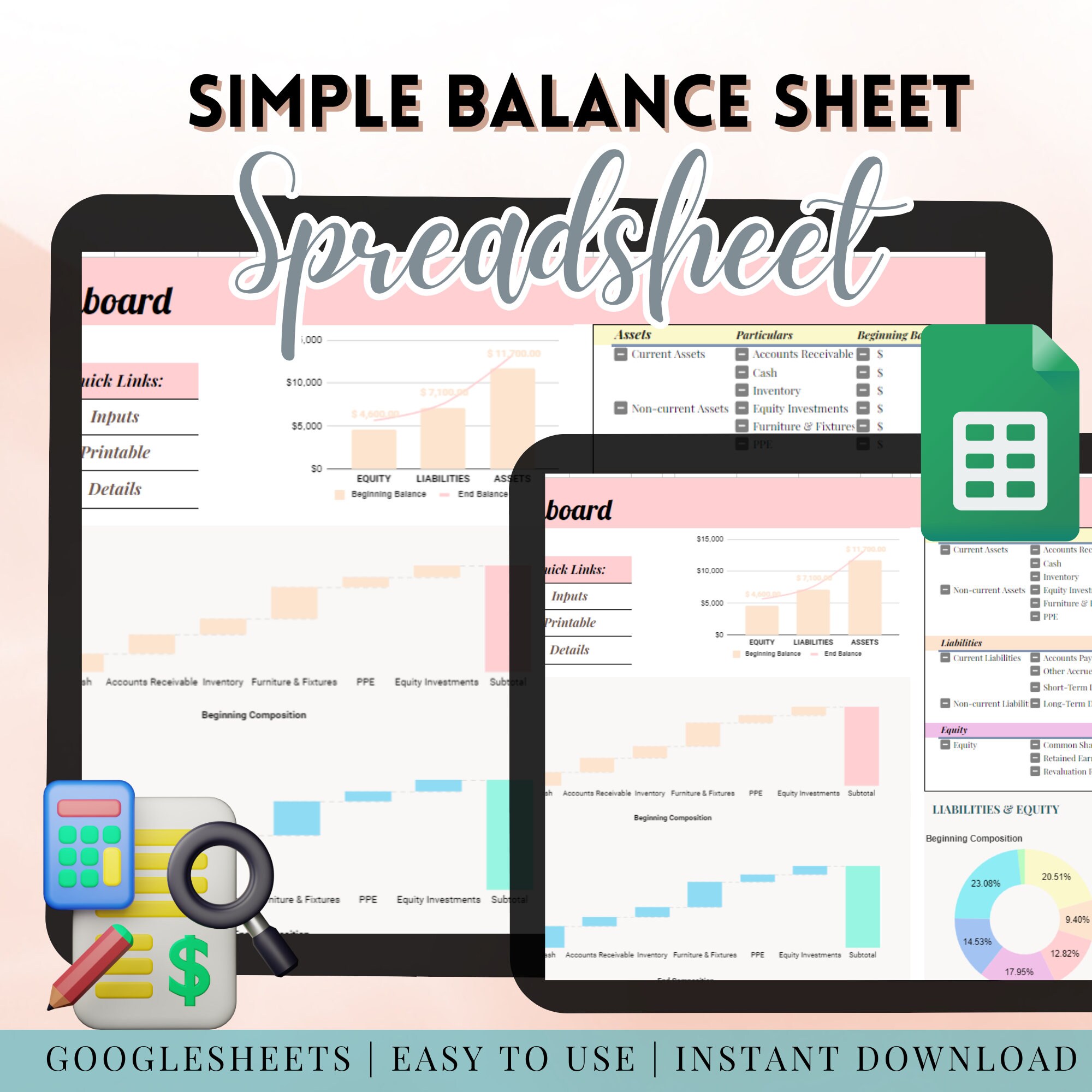 Balance Sheet Template for Google Sheets Statement Accounting - Etsy