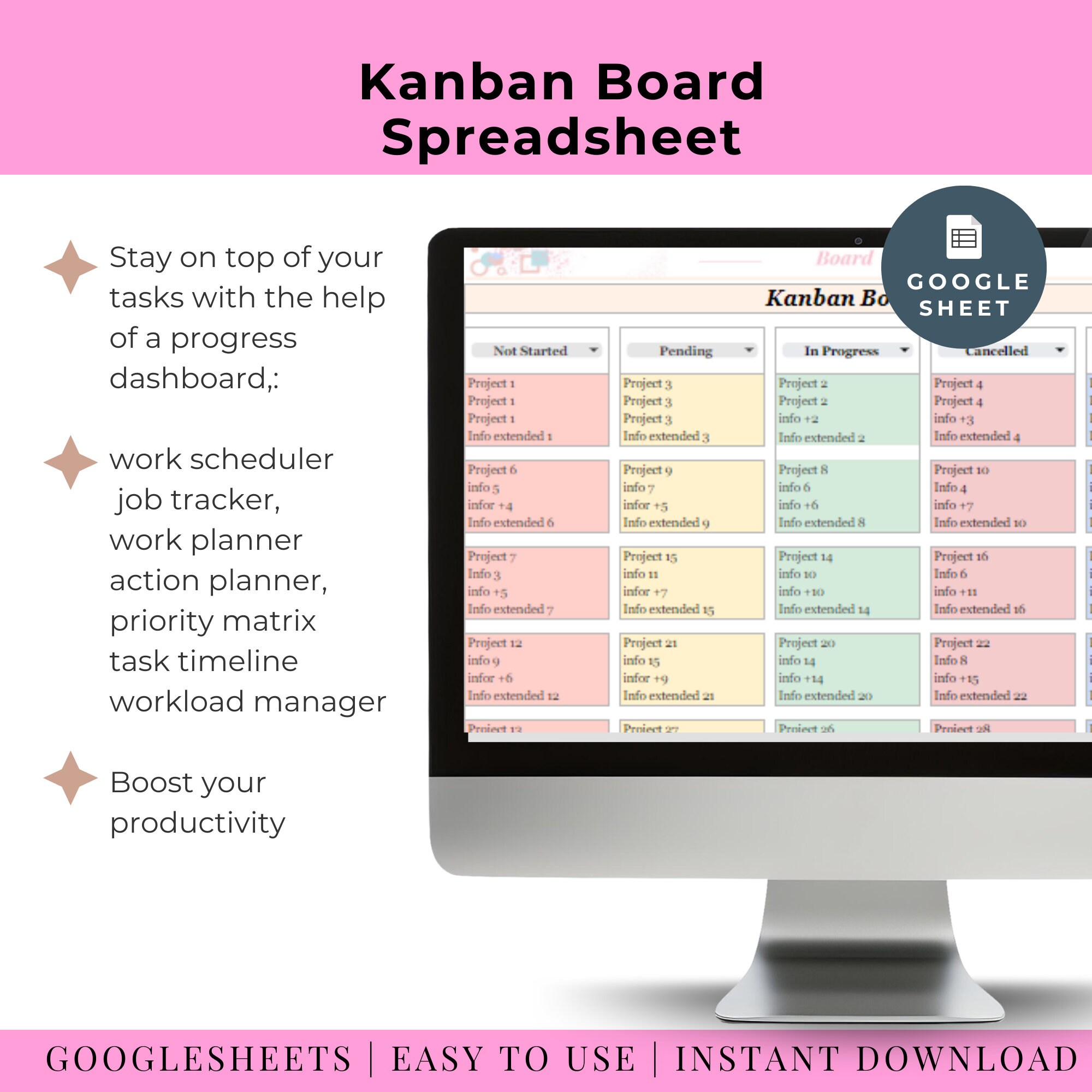 Kanban Chart Template Kanban Board in Google Sheets Matrix - Etsy