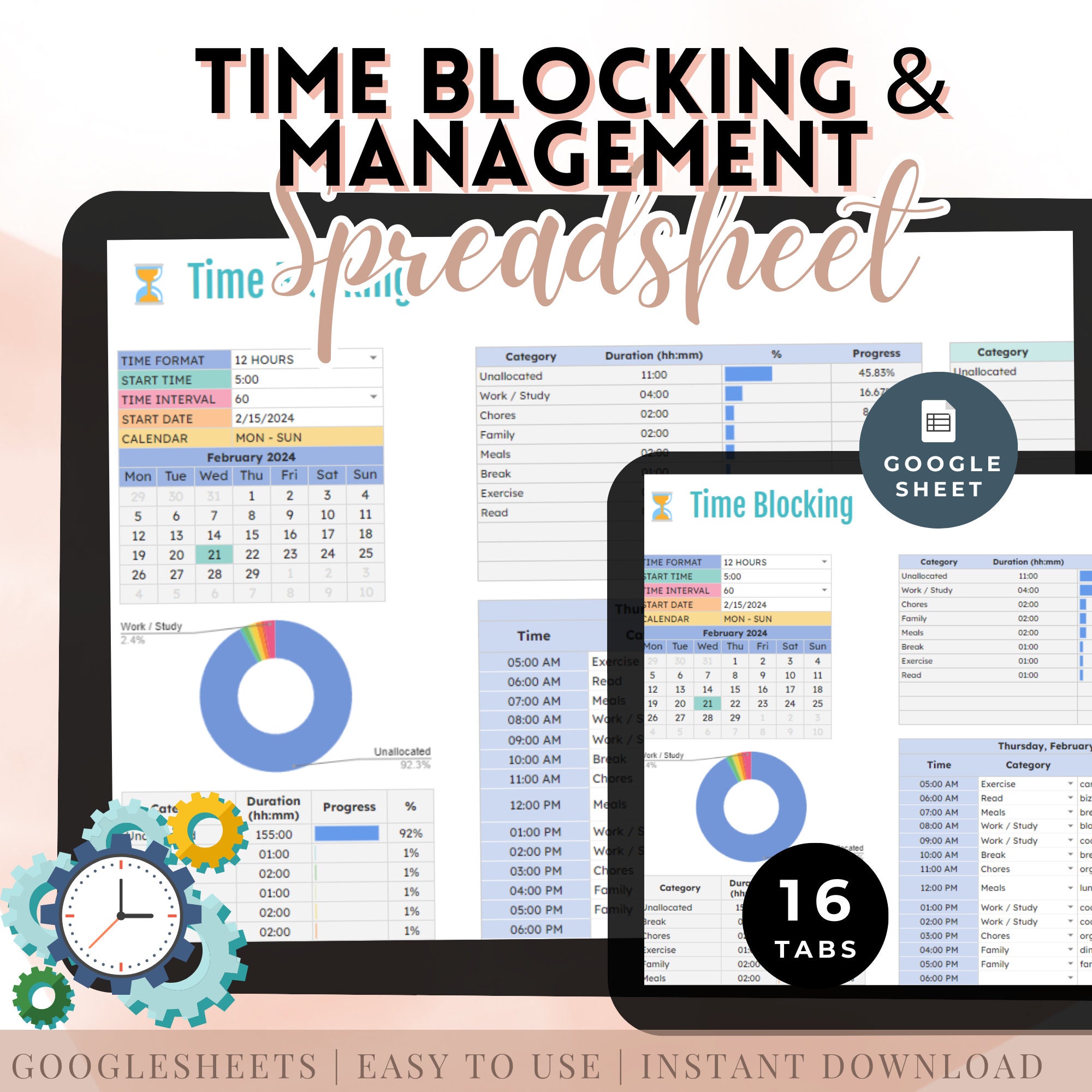 Time Tracker Time Management Template Time Blocking Planner Printable ...