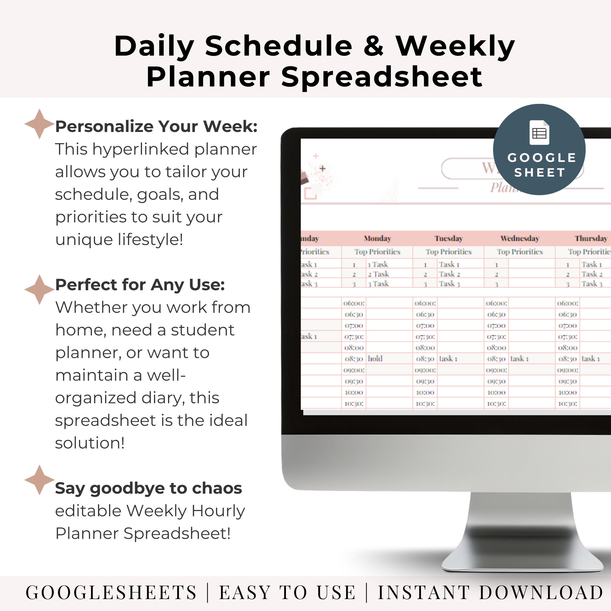 Weekly Planner Spreadsheet Google Sheets Spreadsheet Template Daily ...