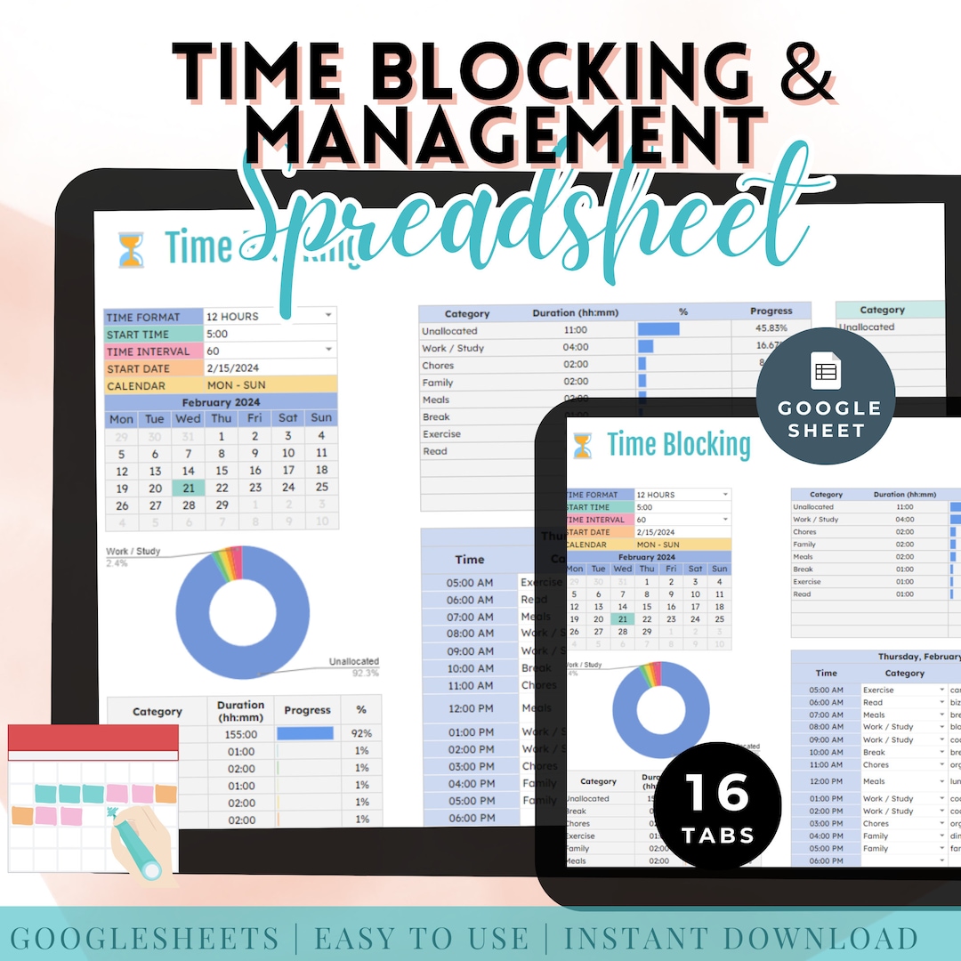 Time Blocking Planner Spreadsheet Time Boxing Daily Schedule Effortless ...