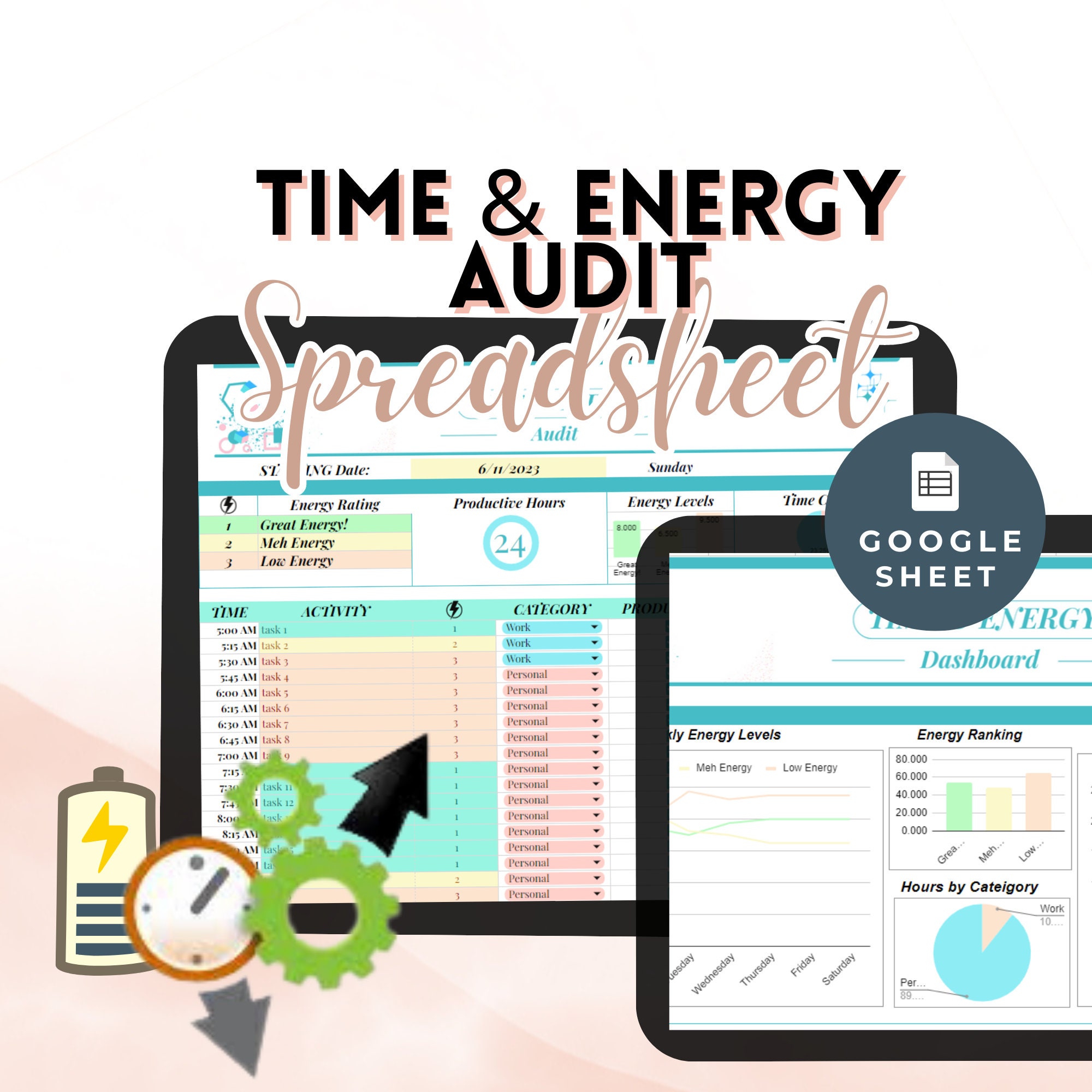 Scheduling Tool Energy Productivity Planner Time Management Spreadsheet ...