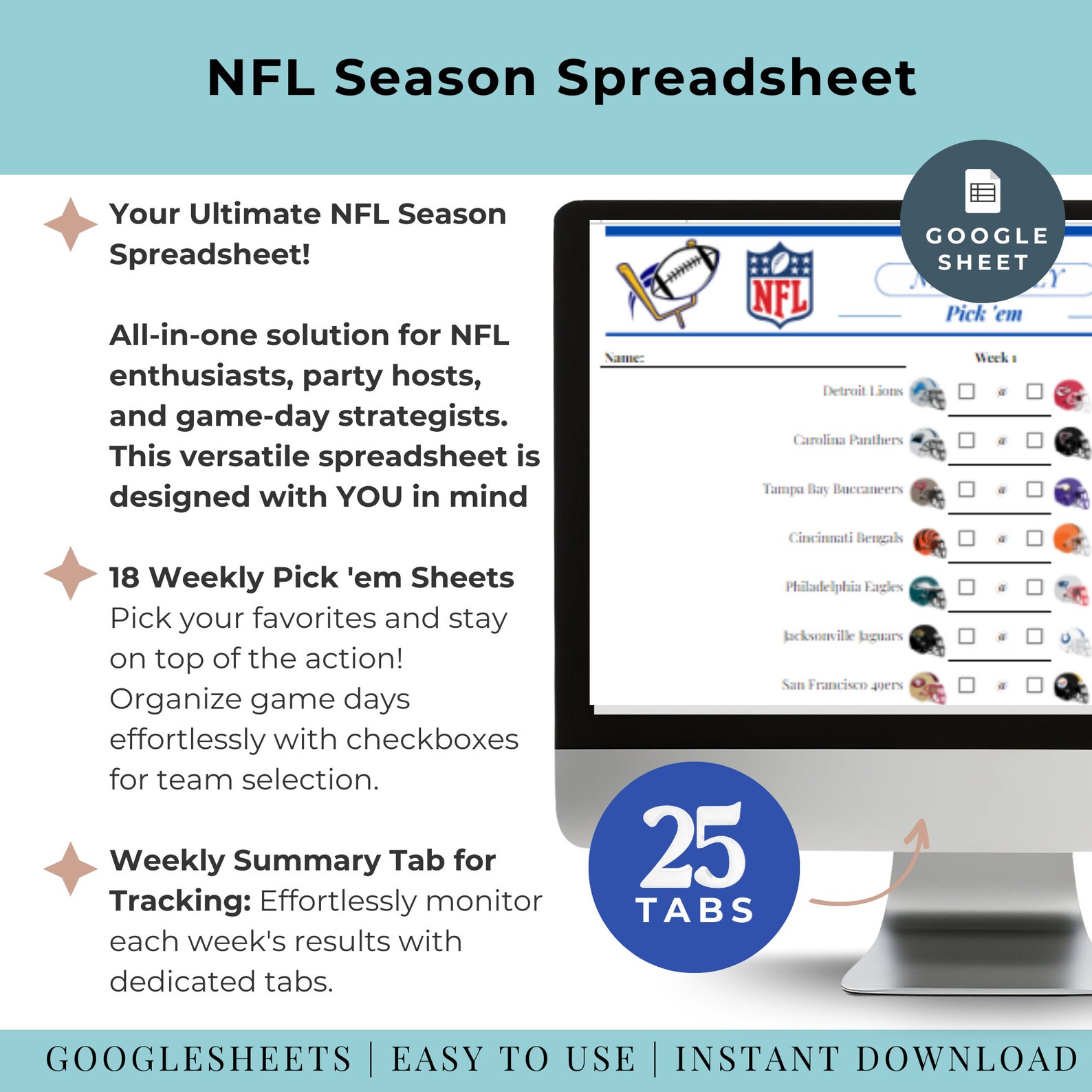Pro Football Schedule Spreadsheet: 2024-2025 Game Tracker Google Sheets ...