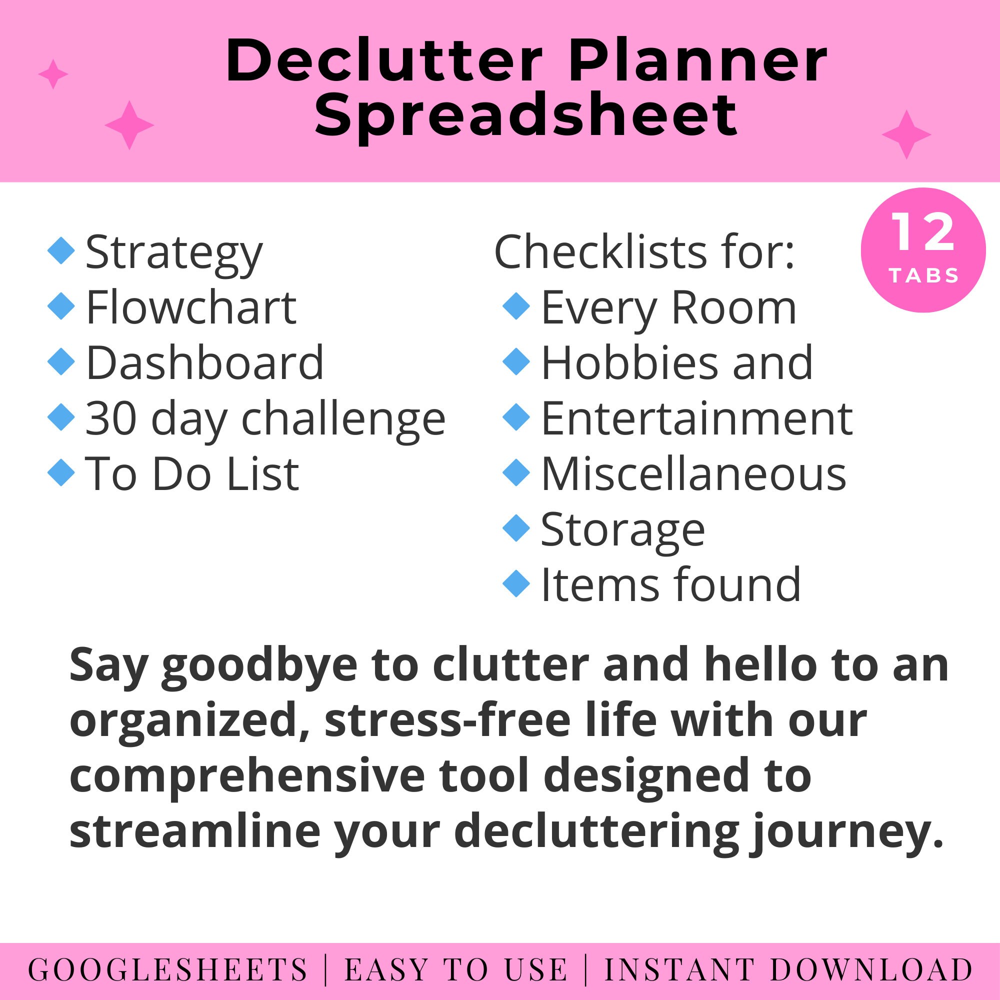 Organize and Tidy up Decluttering Spreadsheet Checklist Room by Room ...