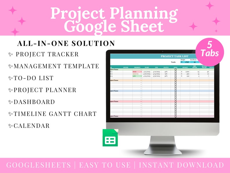 Google Sheets Project Plan Template Tracker Project Management - Etsy