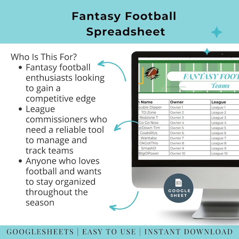 Fantasy Football Spreadsheet Tracker Google Sheets Teams League Score ...