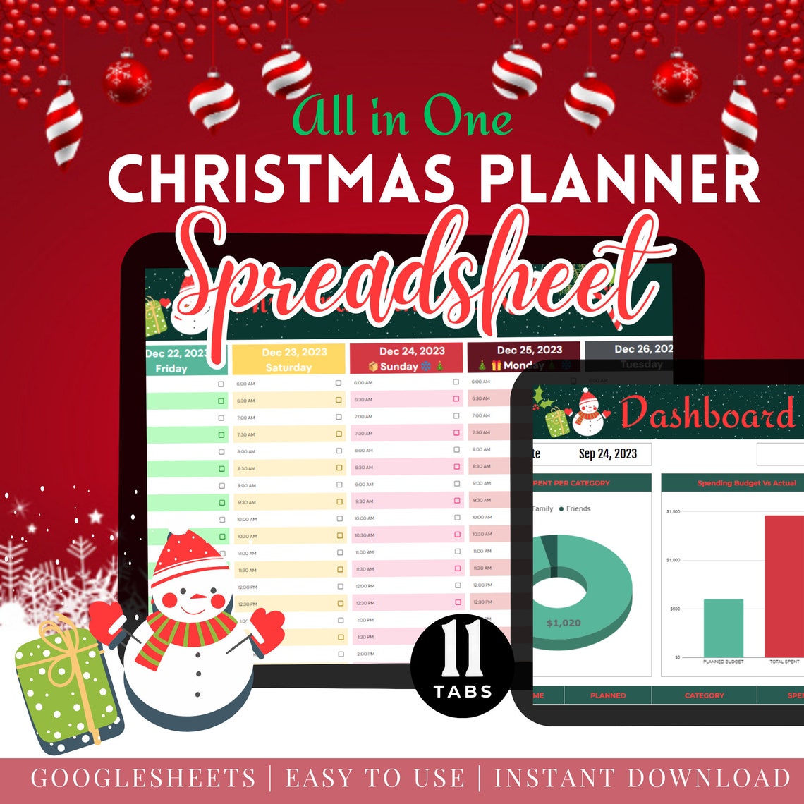 Christmas Planner Spreadsheet Google Sheets Gift Tracker Guide Budget ...