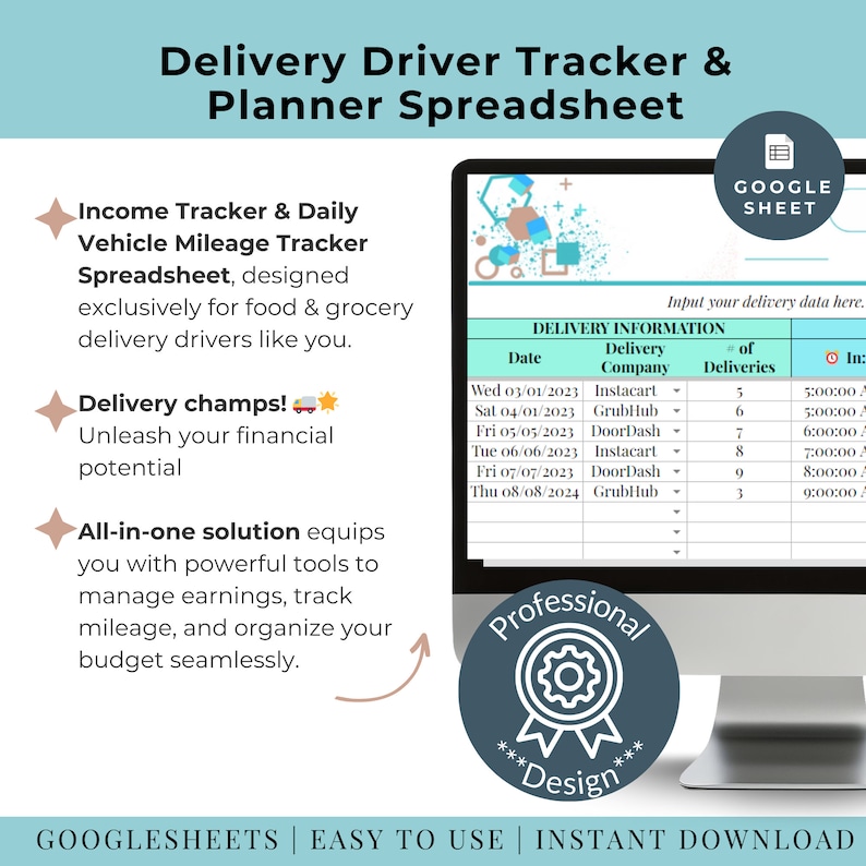 Delivery Driver Income Tracker: Google Sheets Spreadsheet (digital ...