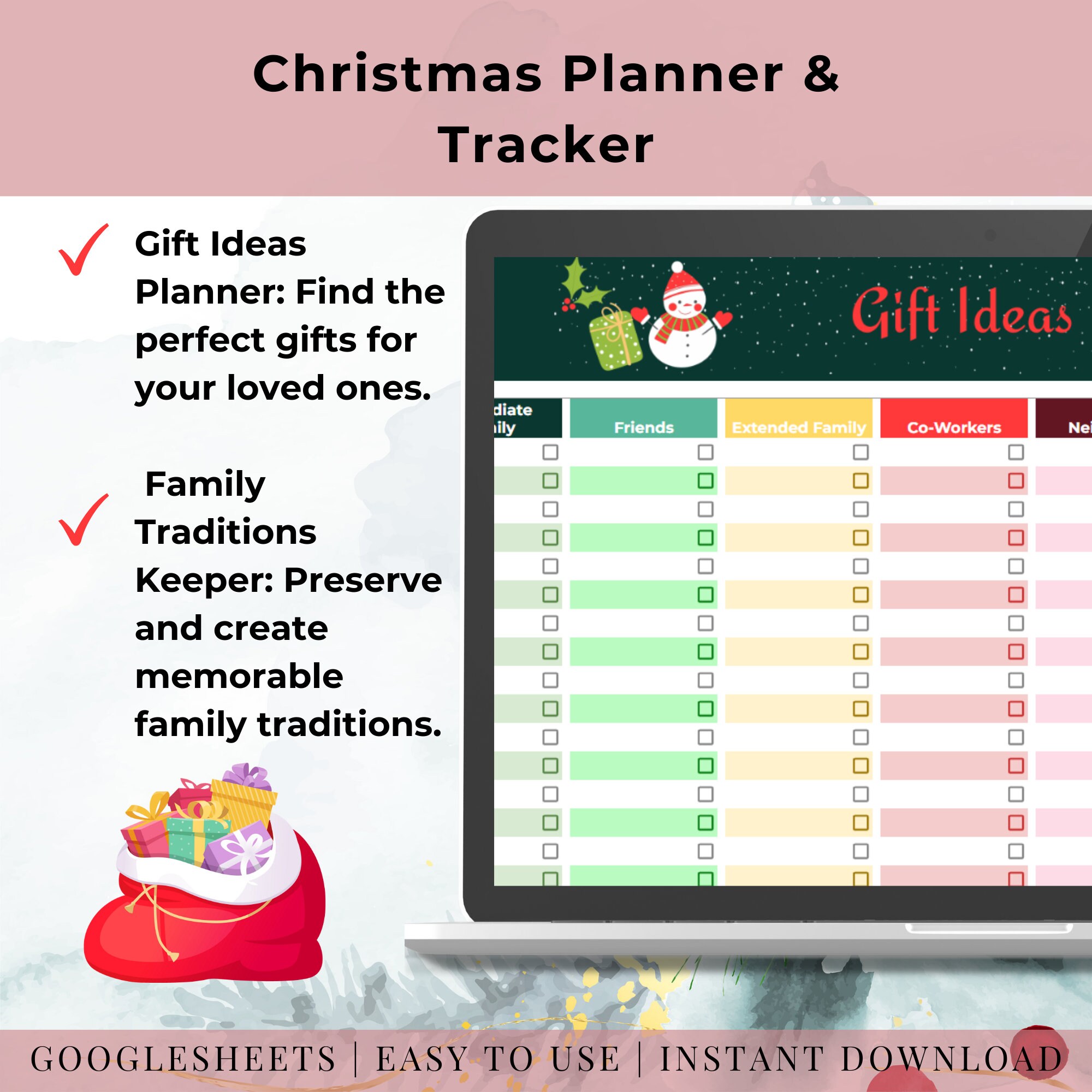 Christmas Planner Spreadsheet Google Sheets Gift Tracker Guide Budget ...