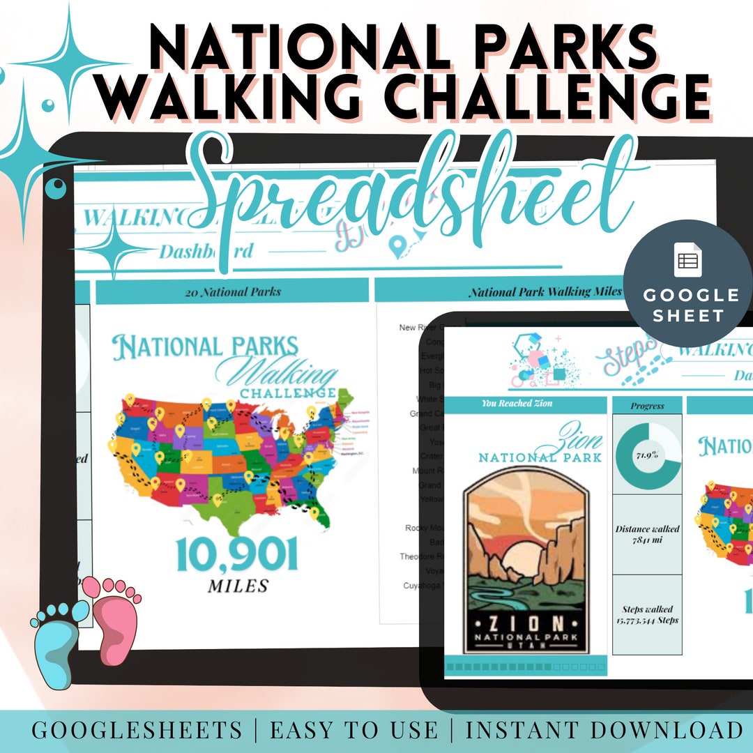 National Parks Virtual Walking Challenge: 30-day Google Sheets Tracker ...
