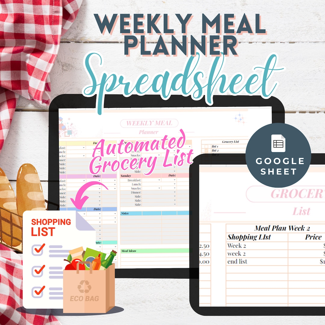 Meal Planner Google Sheets Automatic Grocery List Calendar Macro ...
