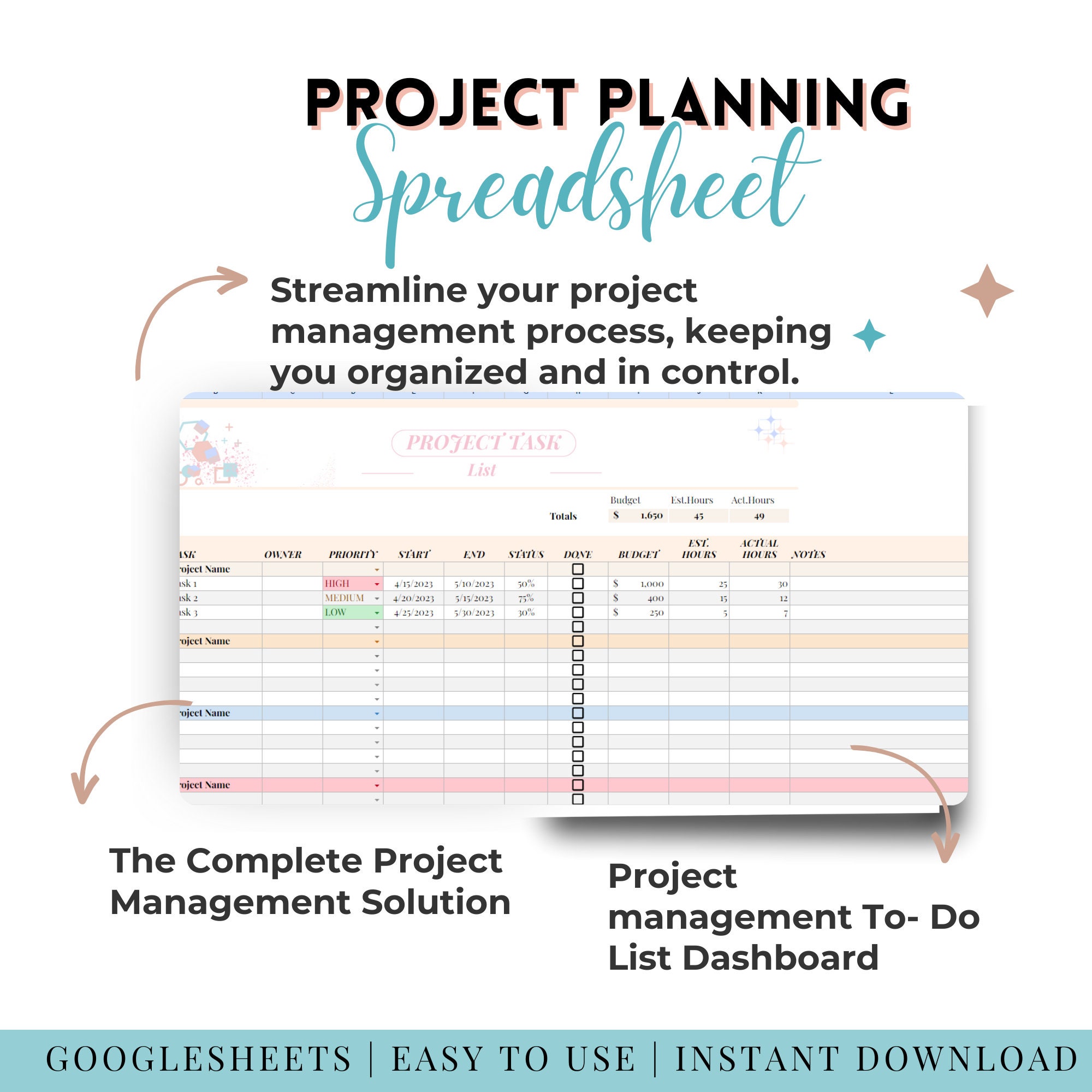 Project Planner Template Google Sheets Tracker Project Managementto Do ...