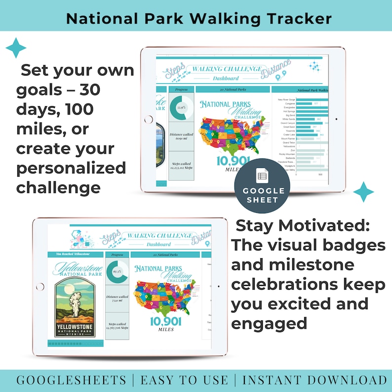 National Parks Virtual Walking Challenge: 30-day Google Sheets Tracker ...