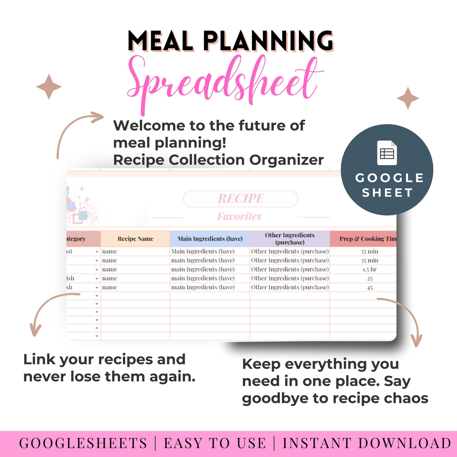 Monthly Meal Planner Template Automated PDF Moms Schedule Family Plan ...