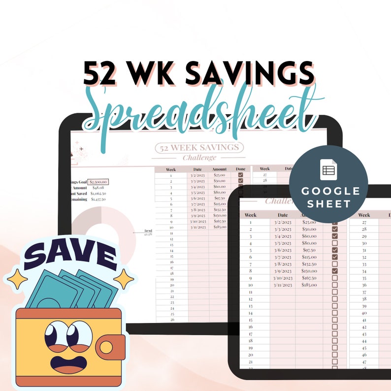 52 Week Savings Challenge Spreadsheet Ultimate Tracker Google Sheets ...