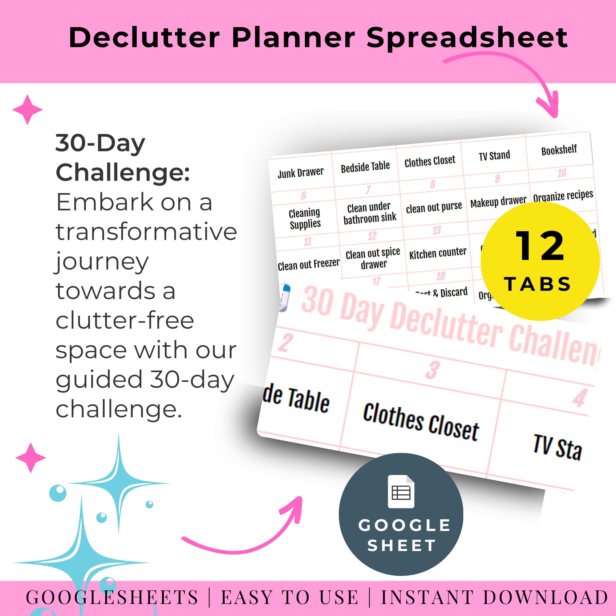 Organize and Tidy up Decluttering Spreadsheet Checklist Room by Room ...