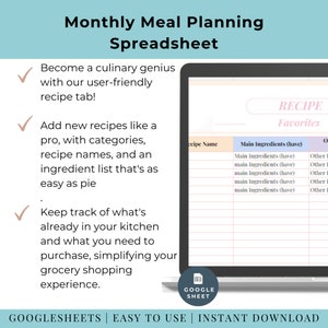 Meal Plan Spreadsheet Template Google Sheets Monthly Meal Planner ...