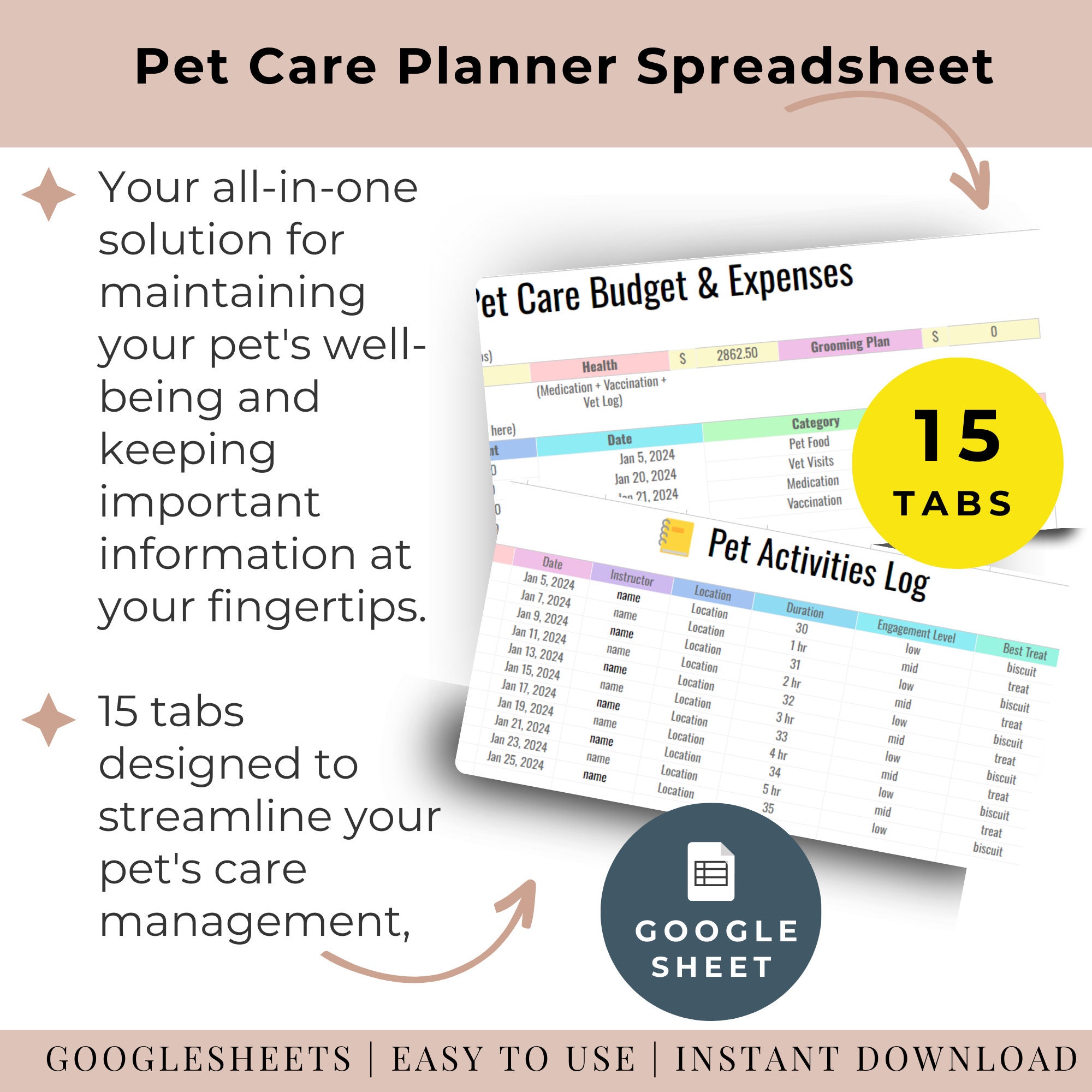 Ultimate Pet Planner Spreadsheet Google Sheets Premium Tracker Digital ...