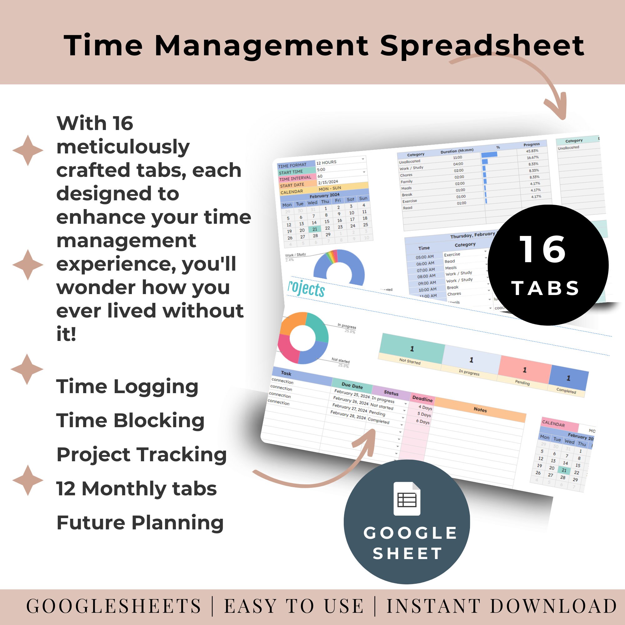 Time Tracker Time Management Template Time Blocking Planner Printable ...