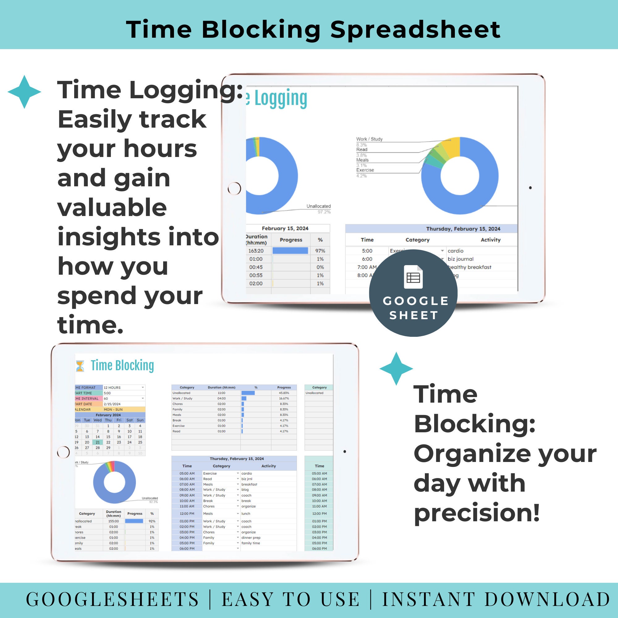 Time Blocking Planner Spreadsheet Time Boxing Daily Schedule Effortless ...