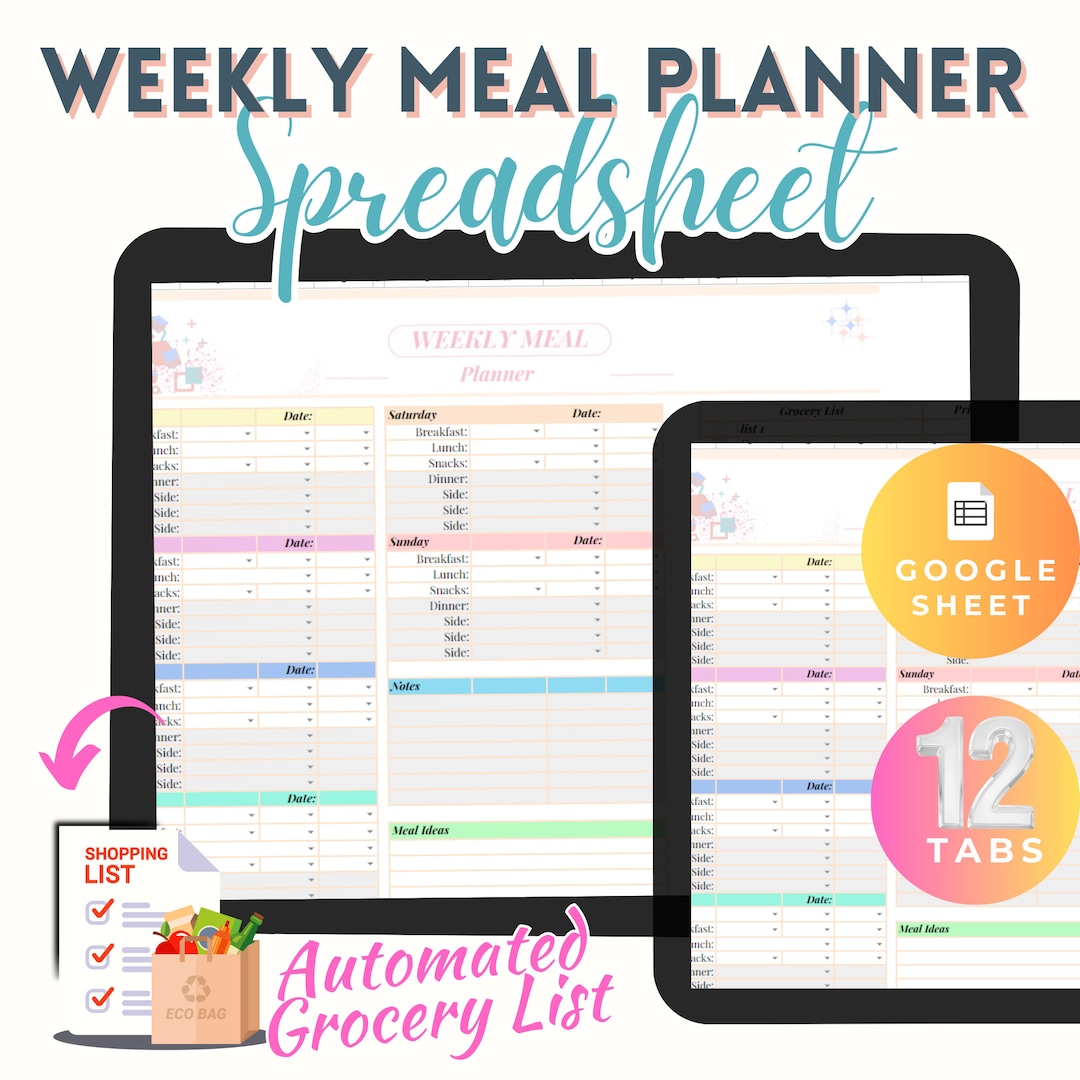 Automated Grocery List Generator Easy Meal Planning Weekly Spreadsheet ...