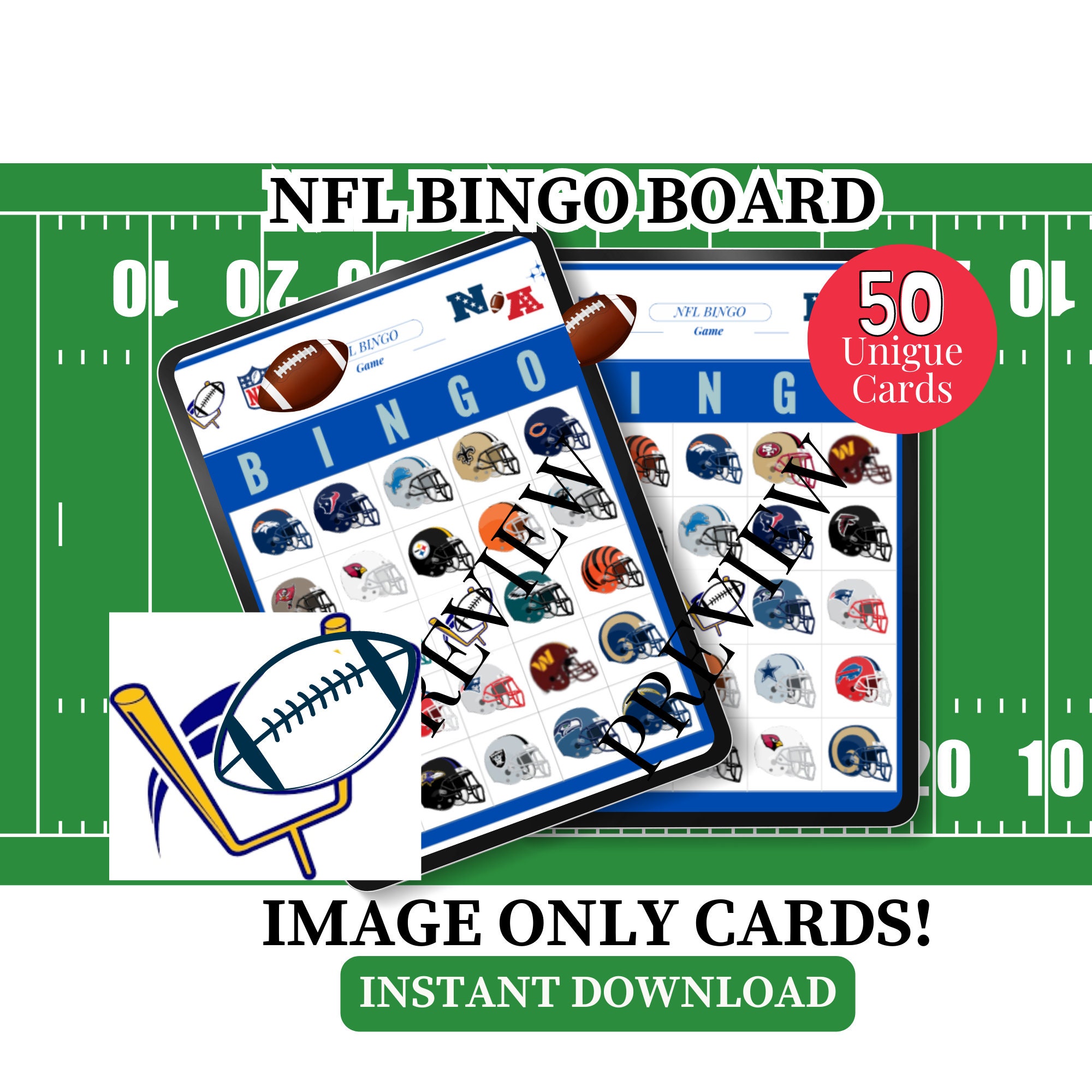 Pro Football Bingo Cards Personalized Bingo Cards Football Bingo Game ...