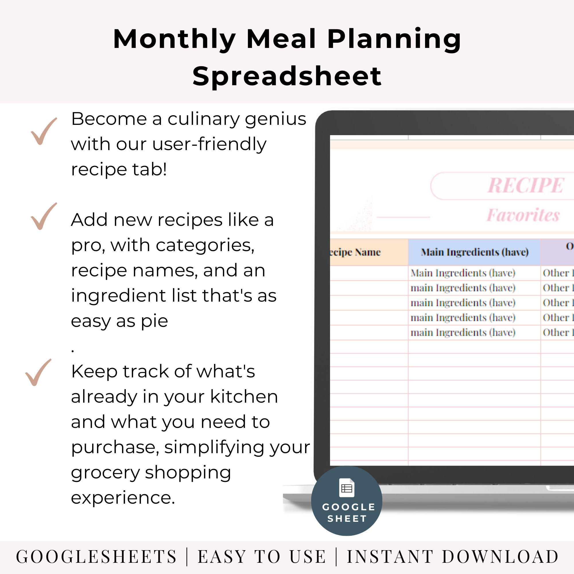 Google Sheets Meal Prep Meal Plan Spreadsheet Template Google Sheets ...