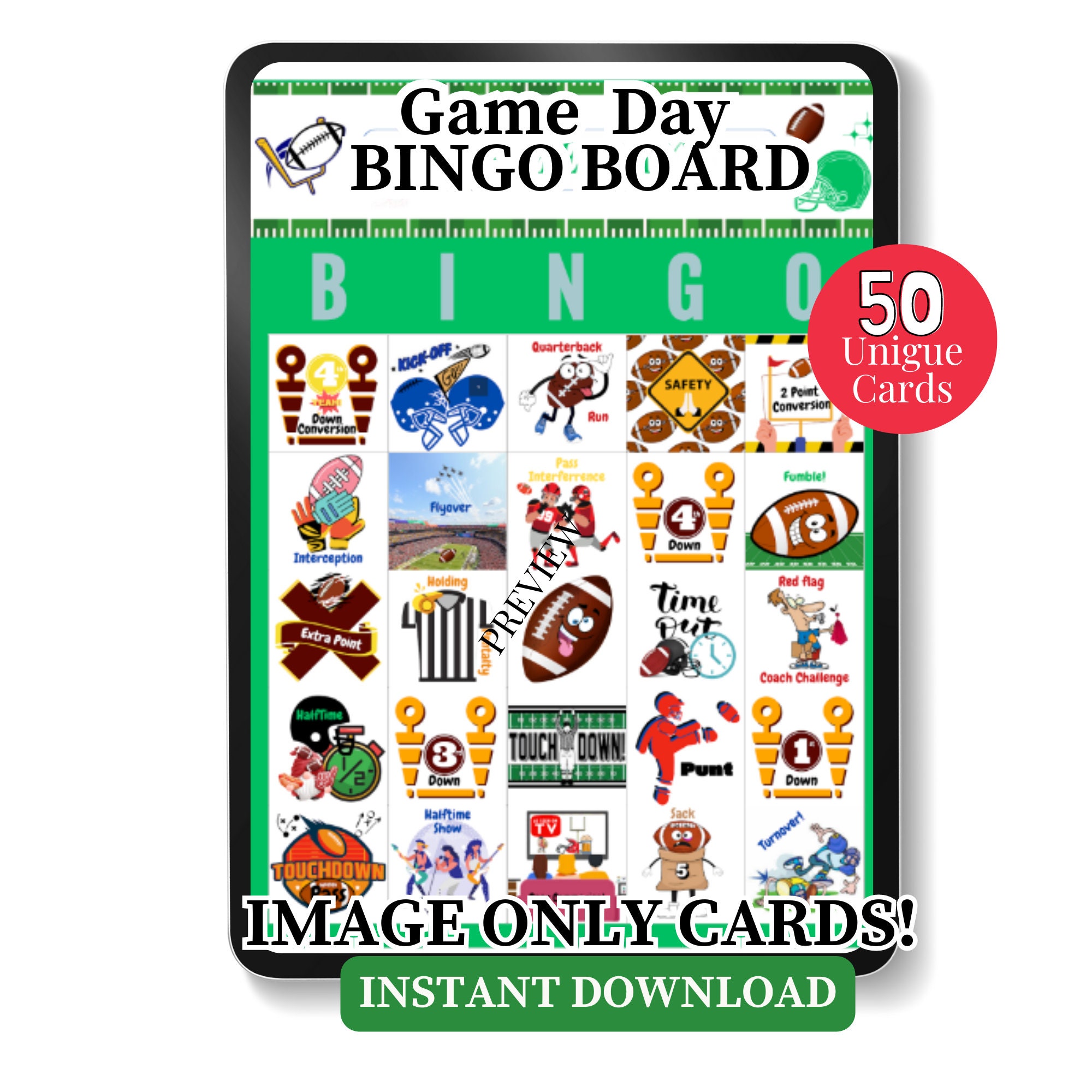 Pro Football Bingo Game: 50 Unique Printable Cards (PDF) - Etsy