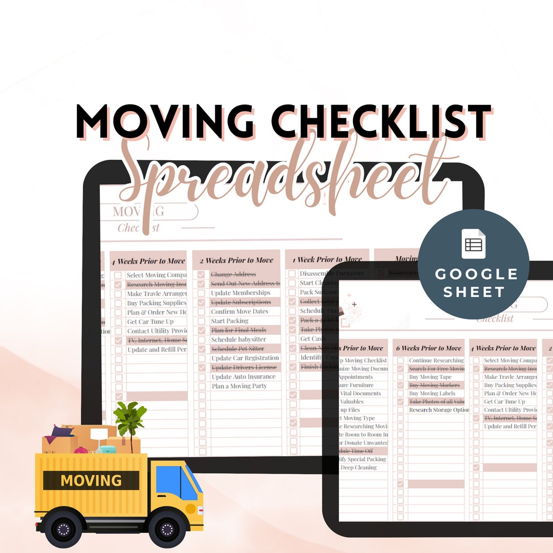 Moving Checklist Spreadsheet: Apartment & Home Move (digital Download ...