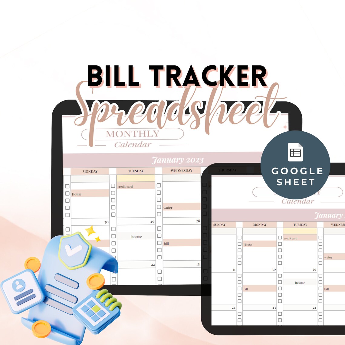 Monthly Bill Tracker Spreadsheet Calendar Google Sheets Payment Planner Personal Finance ...