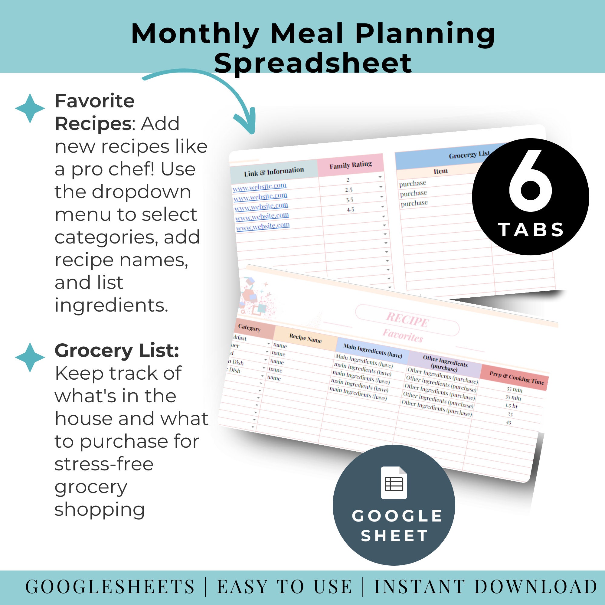 Meal Plan Spreadsheet Template Google Sheets Monthly Meal Planner ...