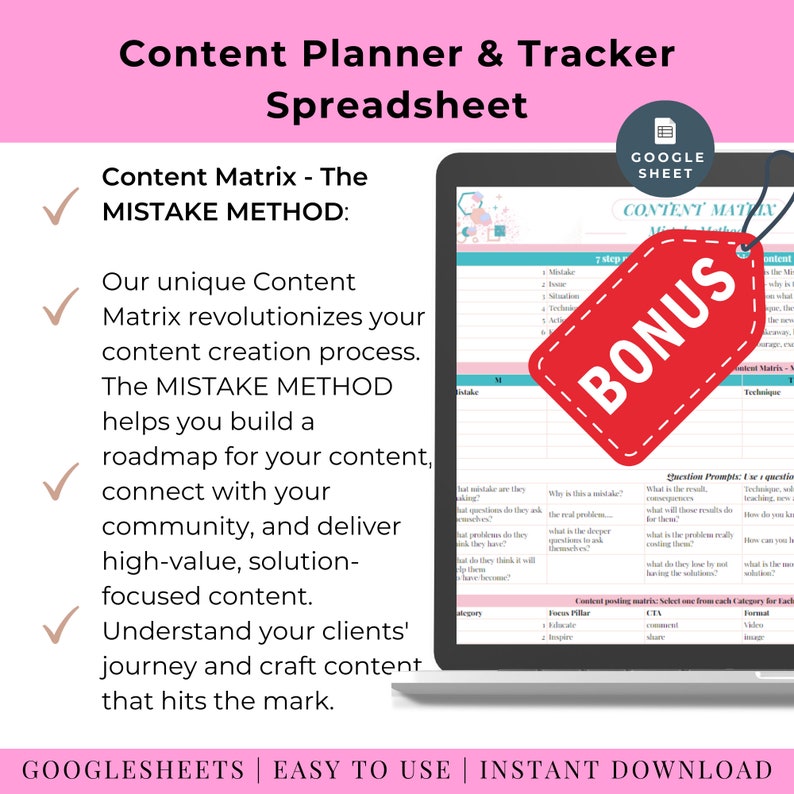 Content Calendar Planner Tracker Social Media Business Marketing ...