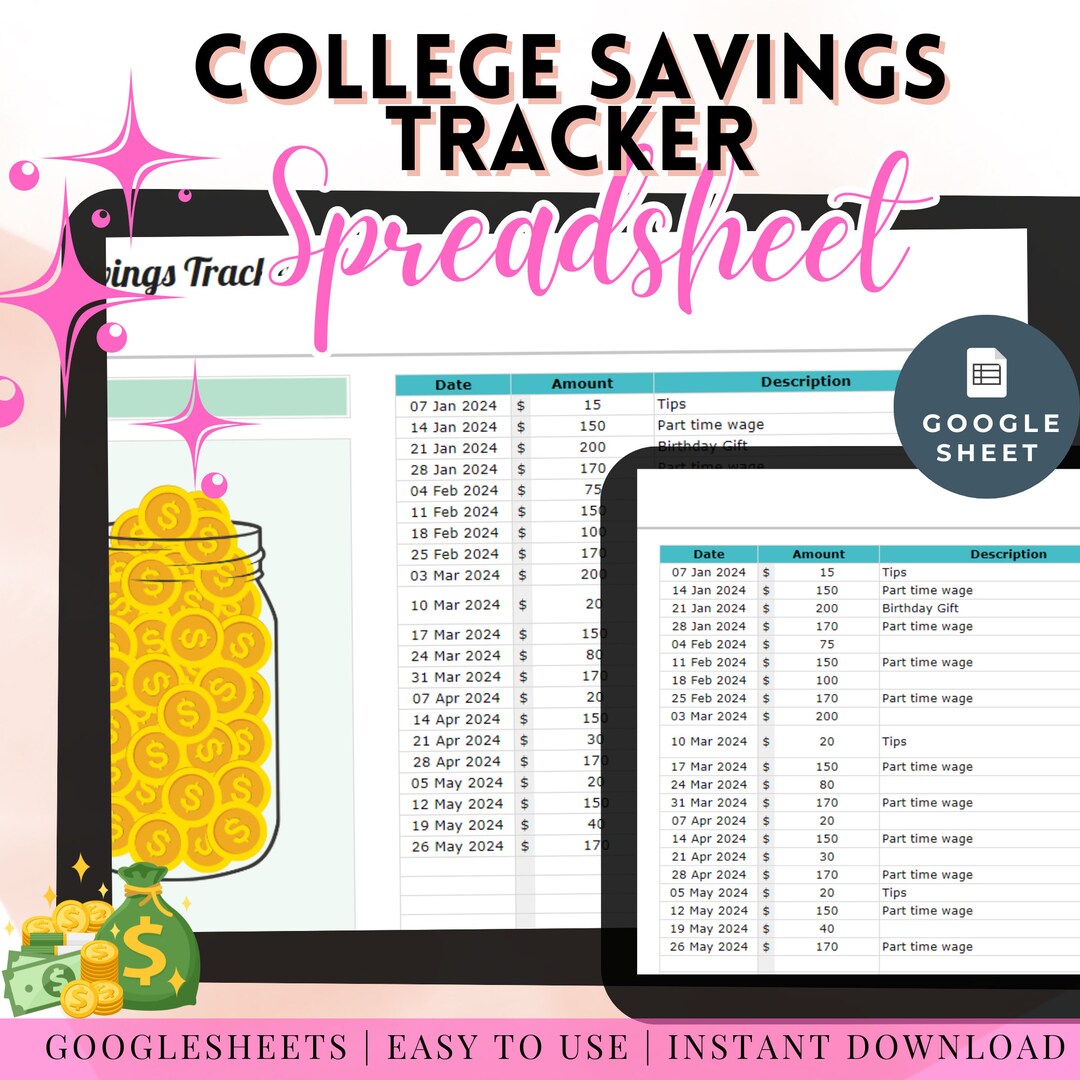 College Savings Tracker Planner Google Sheets Spreadsheet Goal ...