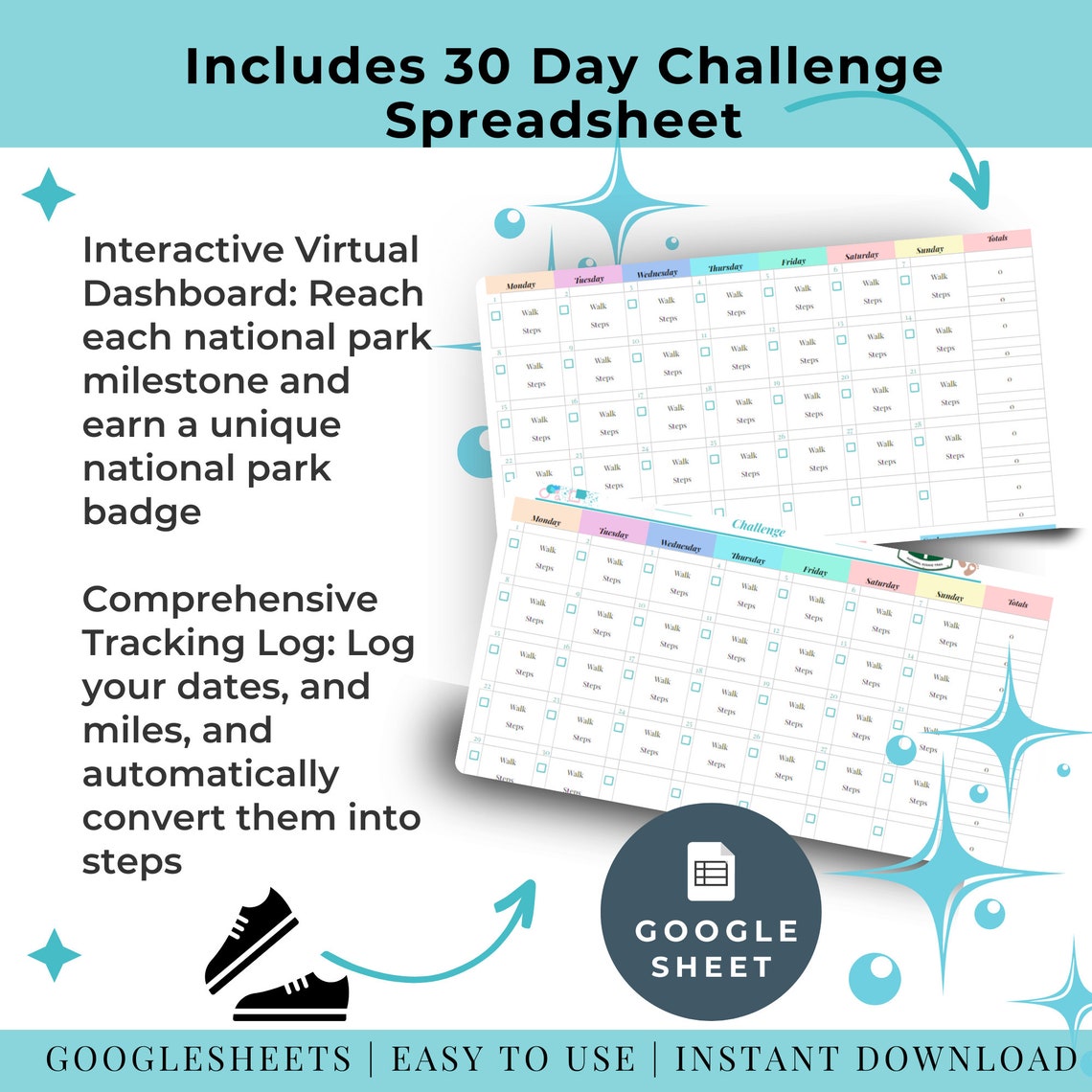 National Parks Virtual Walking Challenge: 30-day Google Sheets Tracker ...