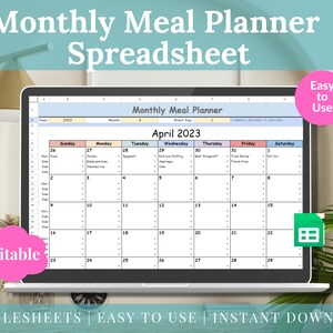 Meal Plan Spreadsheet Template Google Sheets Monthly Meal - Etsy