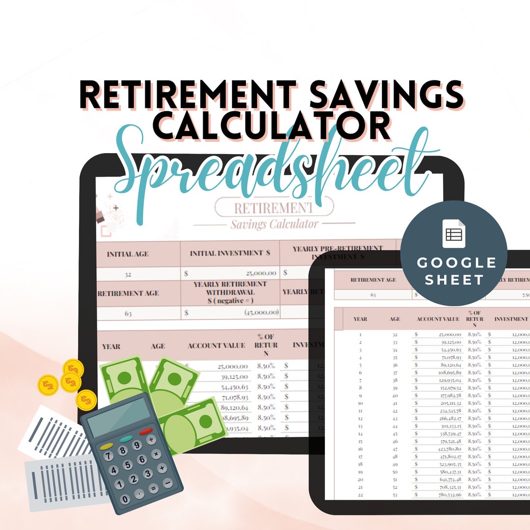Retirement Planner Google Sheets Saving Tracker Spreadsheet Simple Easy ...