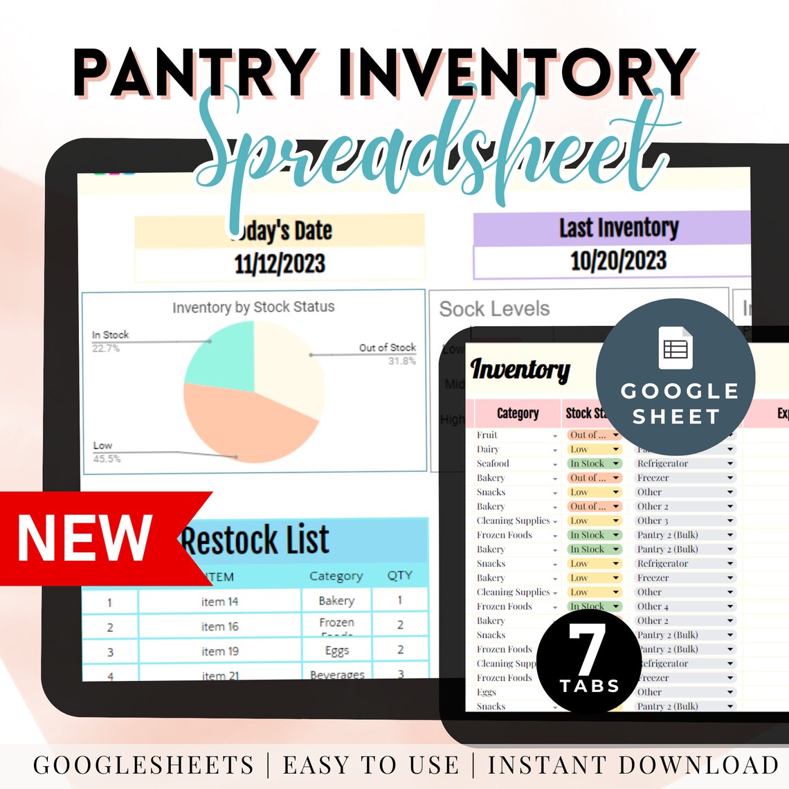 Pantry Inventory Tracker: Google Sheets Template (digital Download) - Etsy
