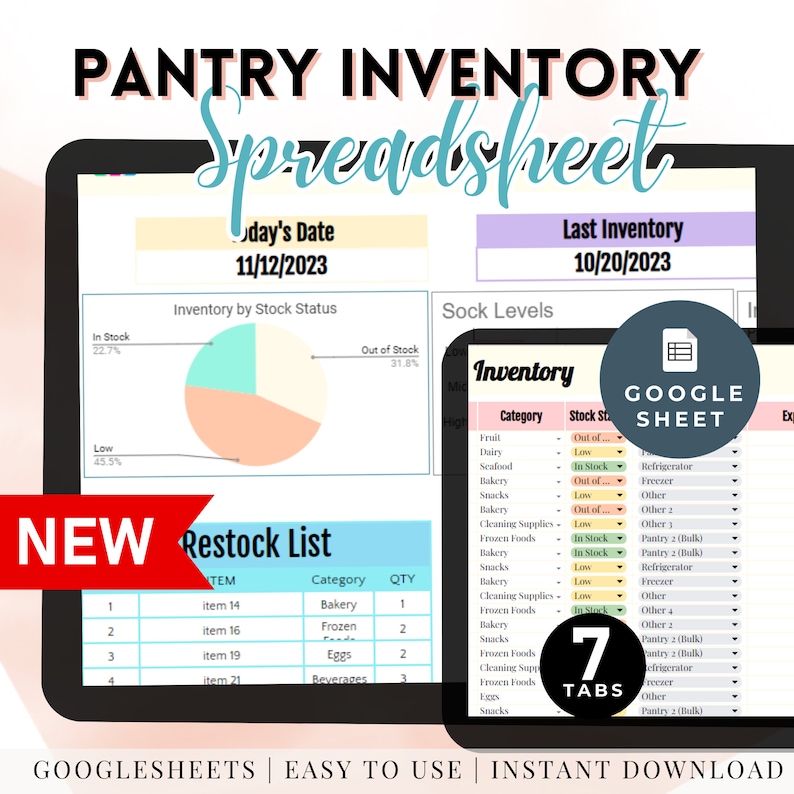Pantry Inventory Tracker Template Printable Spreadsheet Google Sheets ...