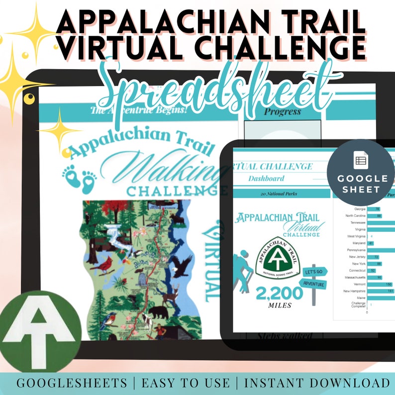 Walking Challenge Spreadsheet 30 Day Appalachian Trail Fitness Tracker ...