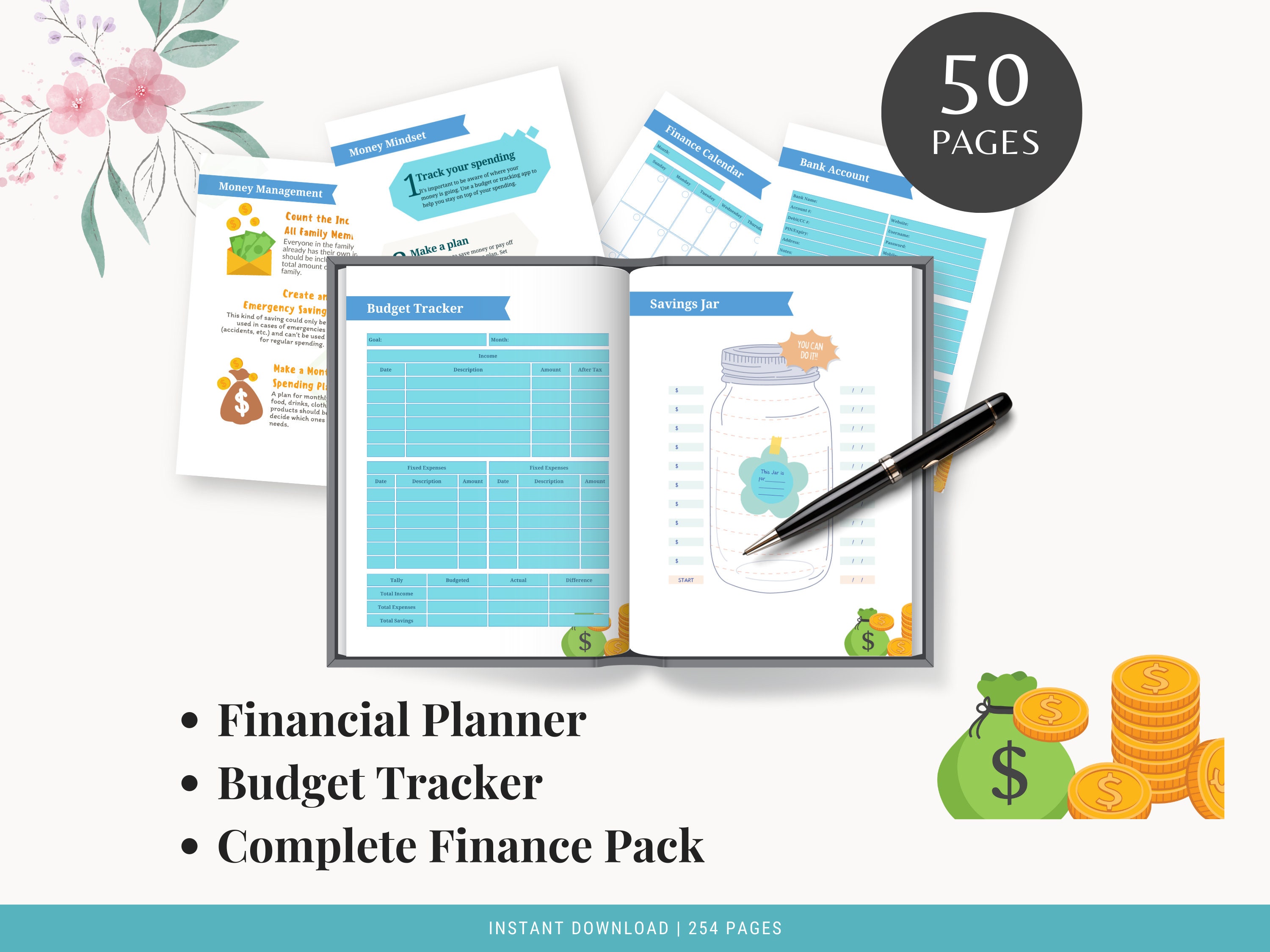 Financial Planner Printable Monthly Budget Trackerpdf 3 Sizes Letter A4 ...