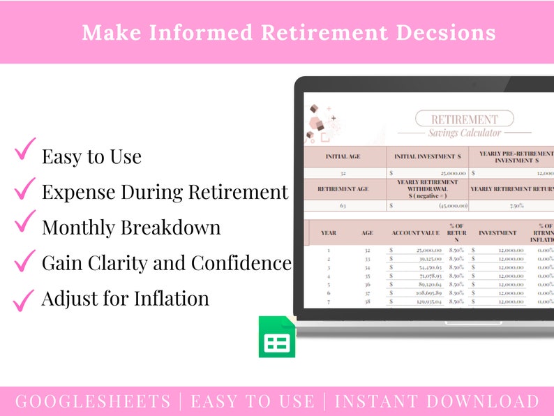 Retirement Savings Calculator: Early Retirement Planner (google Sheets ...