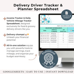 Food Grocery Delivery Drivers Income Tracker Planner Log Best Mileage ...