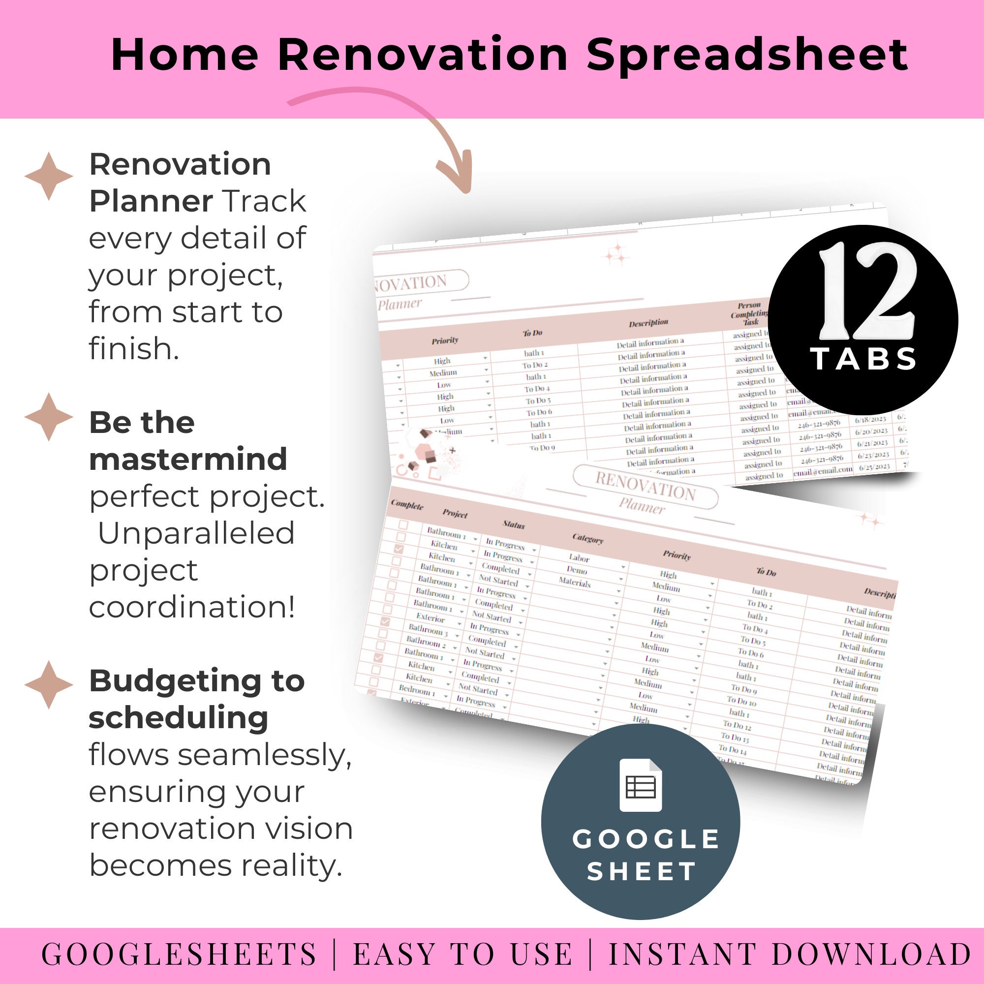 Google Sheets Home Renovation Template Home Renovation Plan Template ...