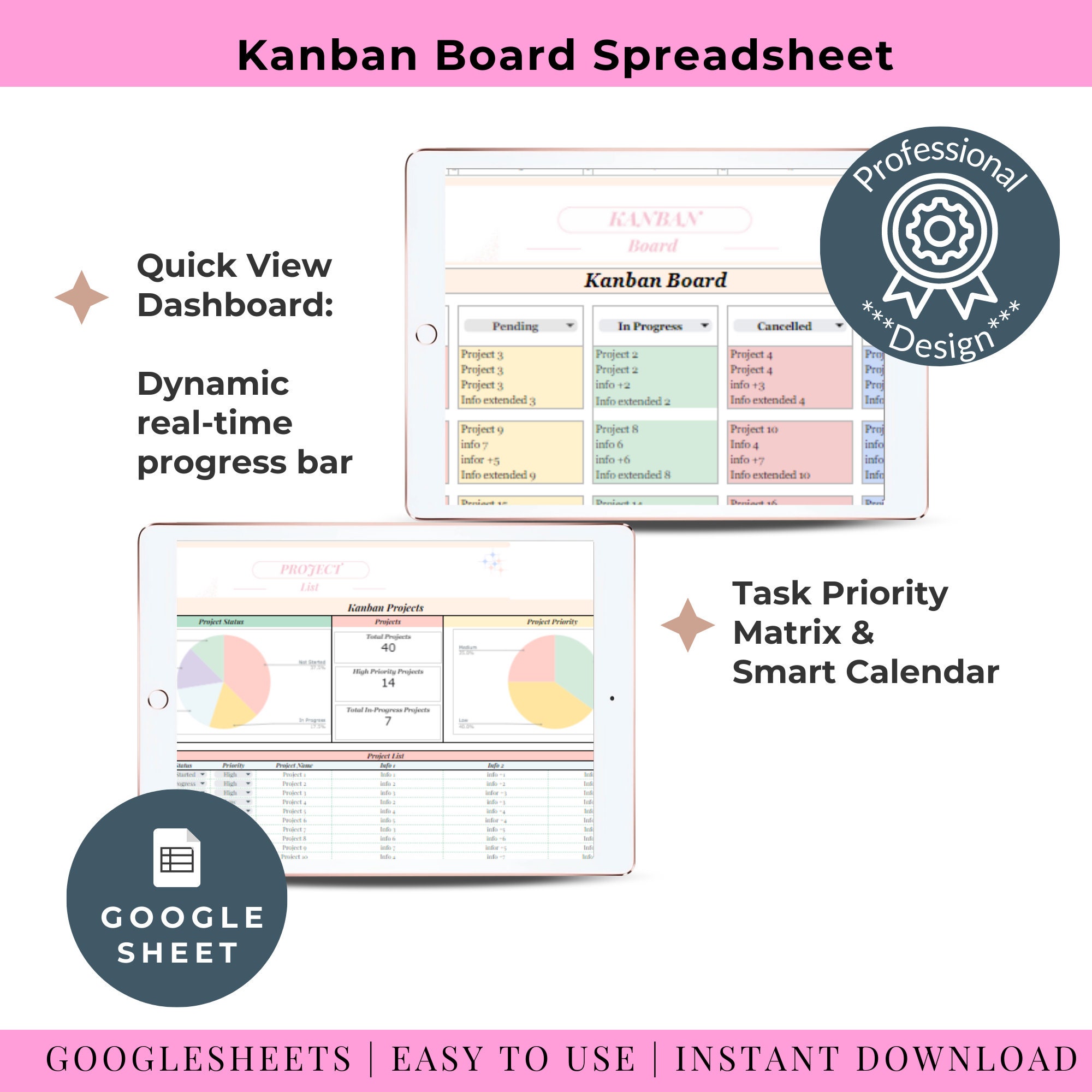 Kanban Chart Template Kanban Board in Google Sheets Matrix - Etsy