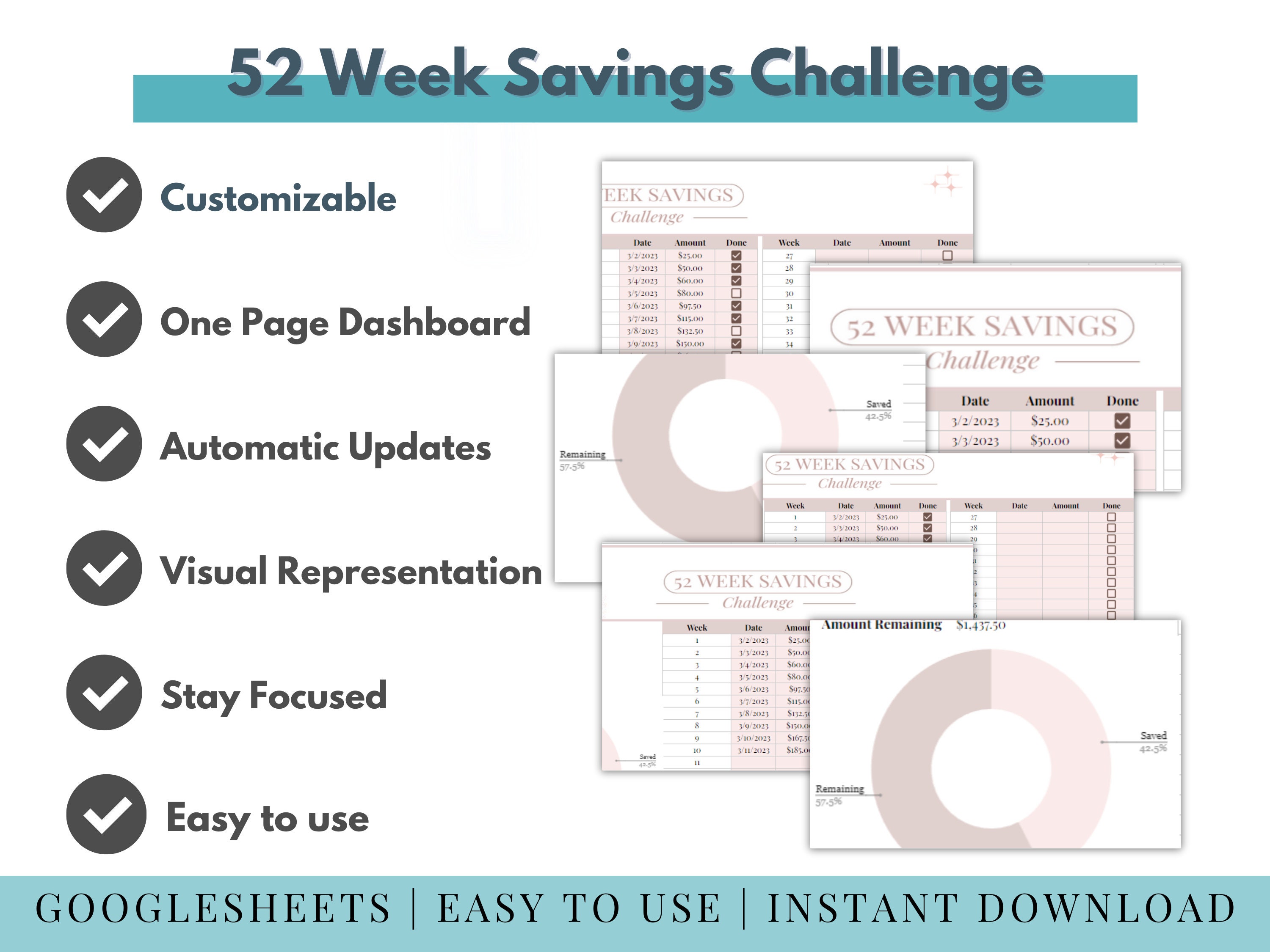 52 Week Savings Challenge Spreadsheet Ultimate Tracker Google Sheets ...