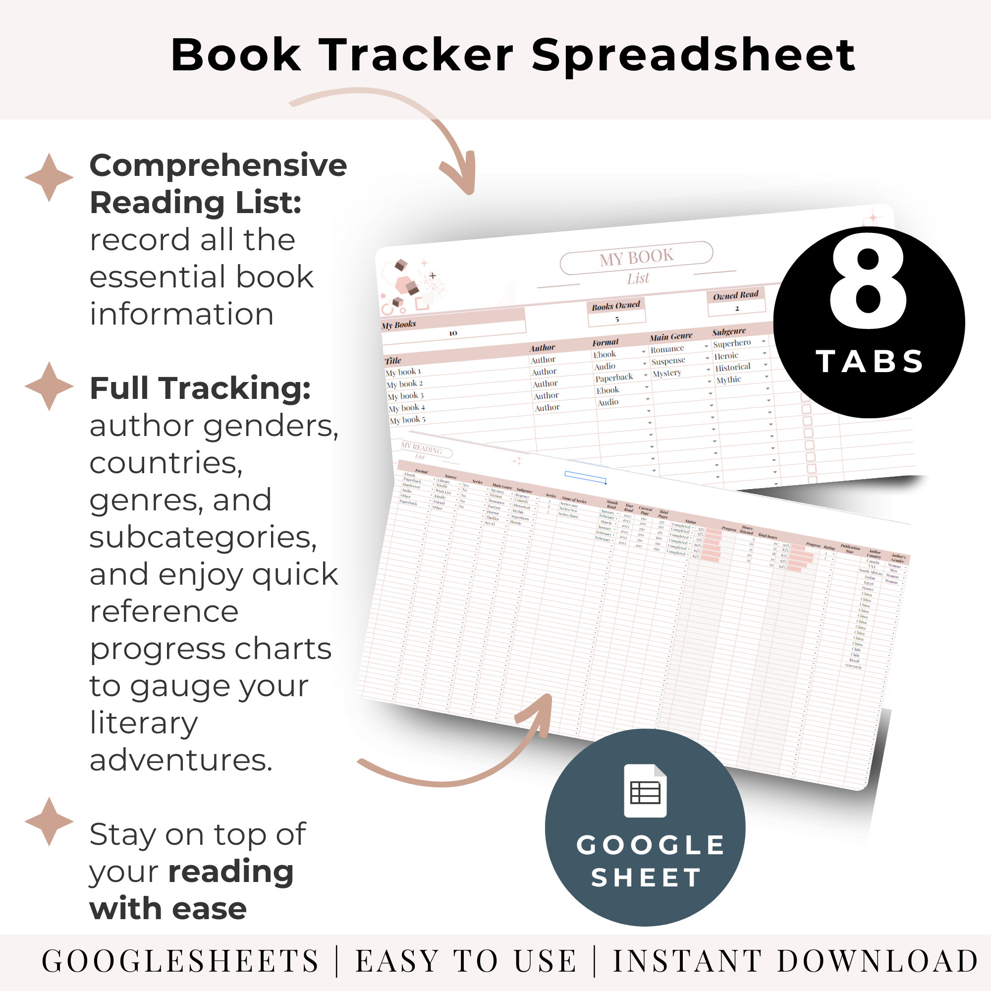 Reading Tracker Spreadsheet Google Sheets Books I've Read - Etsy